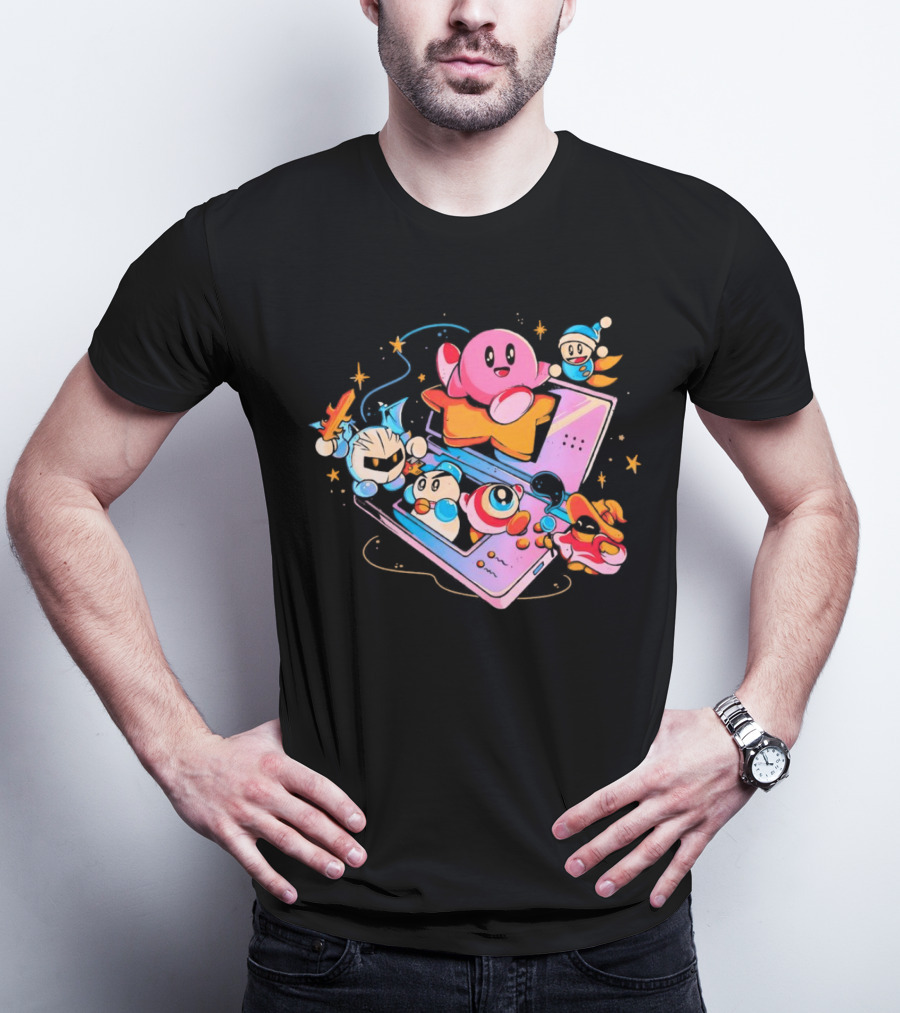 Kirby And Friends Adventure On Pink Portable Game Console T-Shirt
