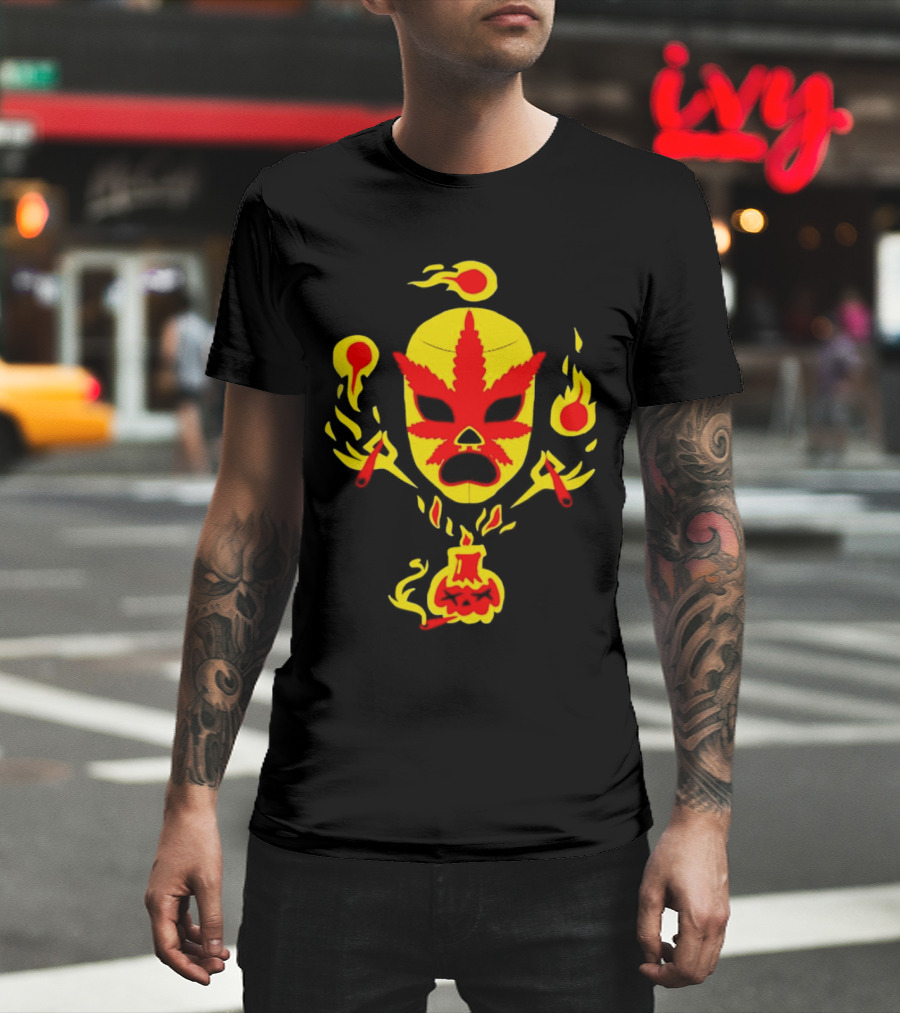 The Ablazing Blitzed Brothers Flaming Leaf Mask T-Shirt