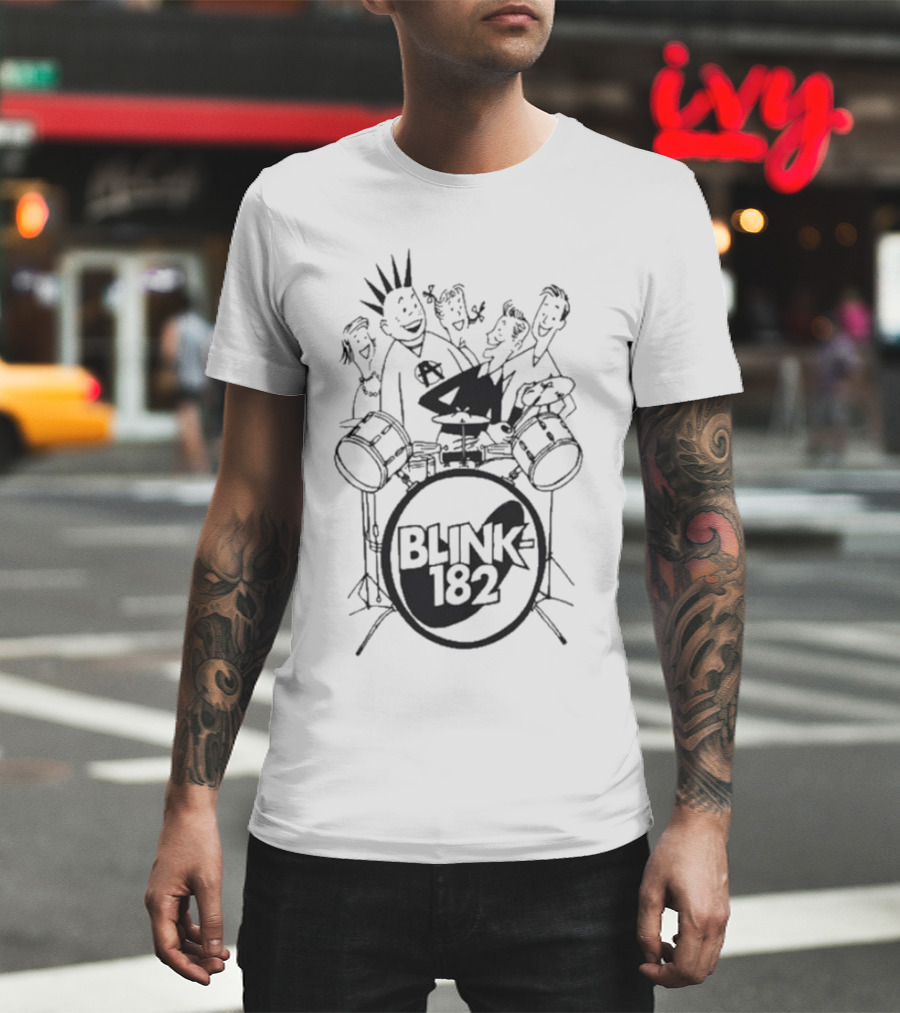 Blink-182 Cartoon Band Fun Characters Drums T-Shirt