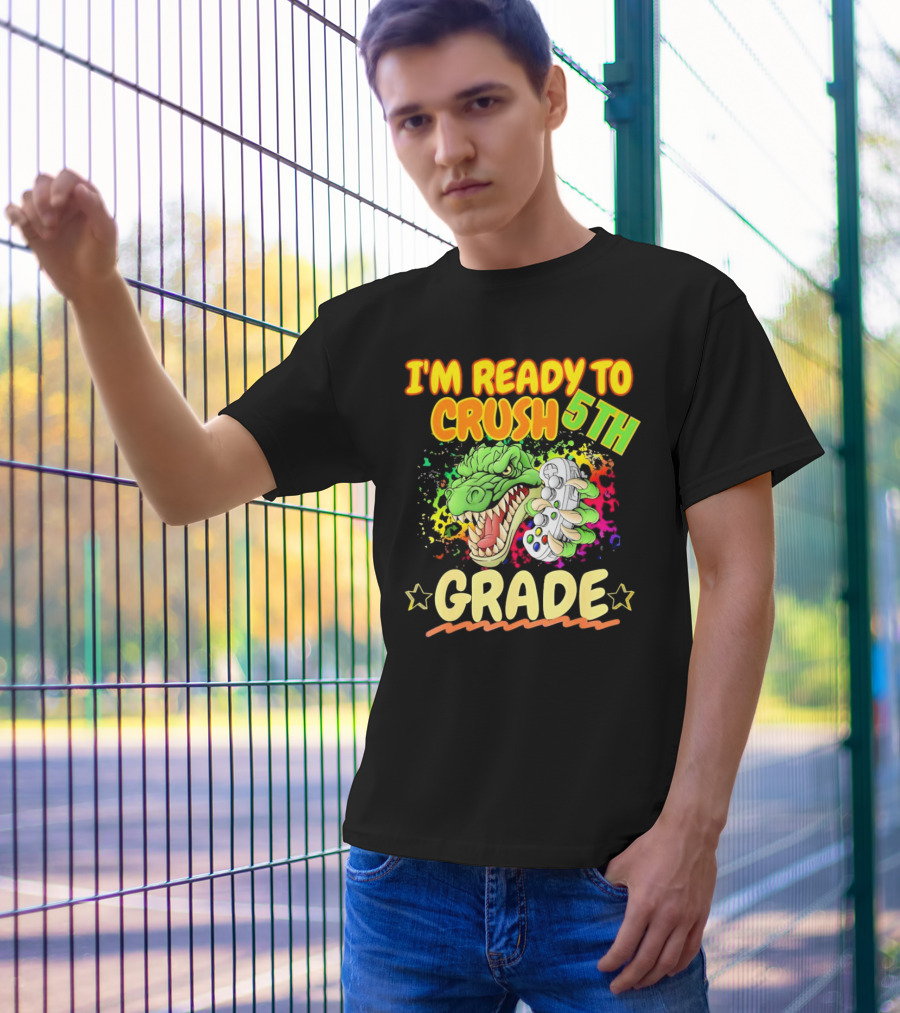I’m Ready To Crush 5th Grade Dinosaur Gamer Back To School T-Shirt