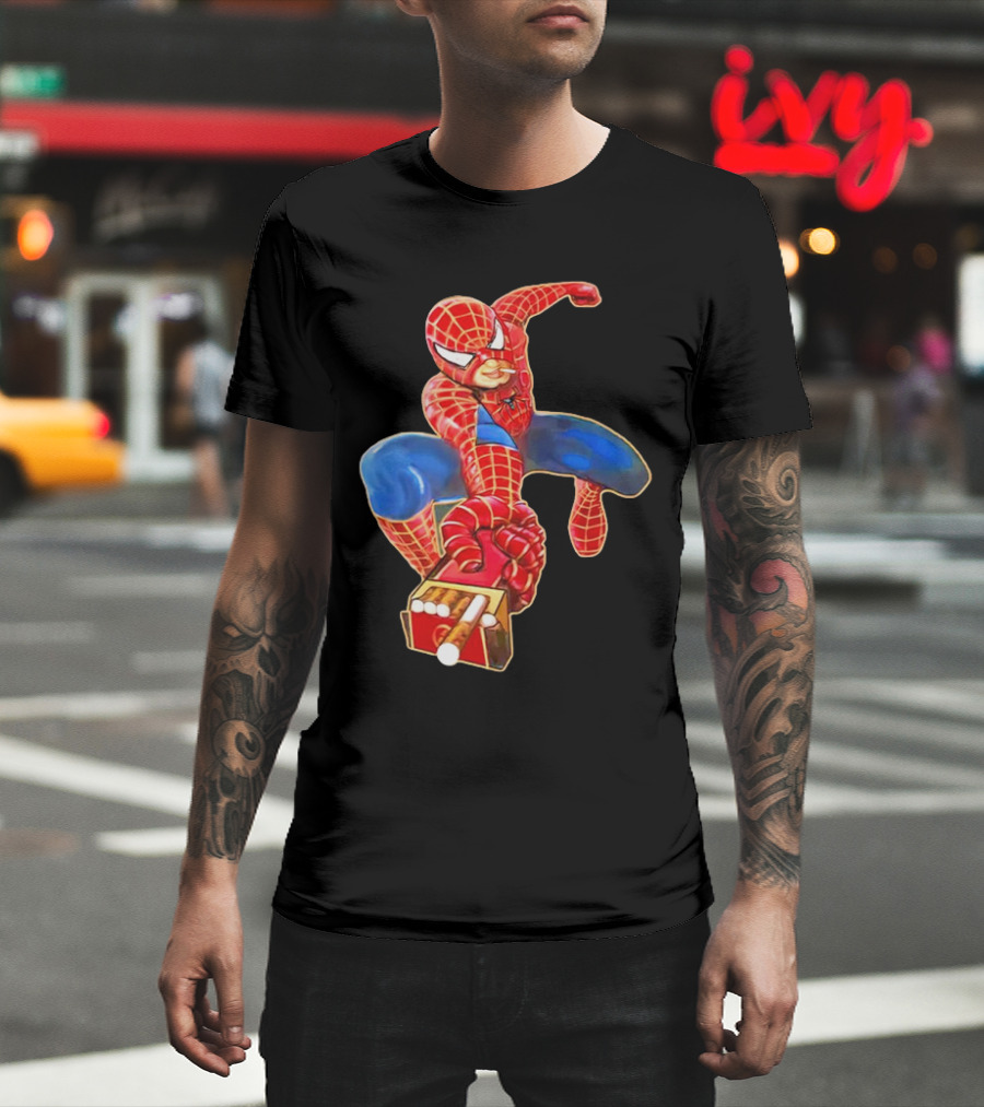 Spiderman Funny Smoking Man Superhero T-Shirt