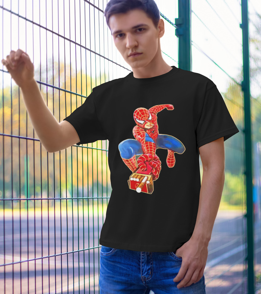 Spiderman Funny Smoking Man Superhero T-Shirt