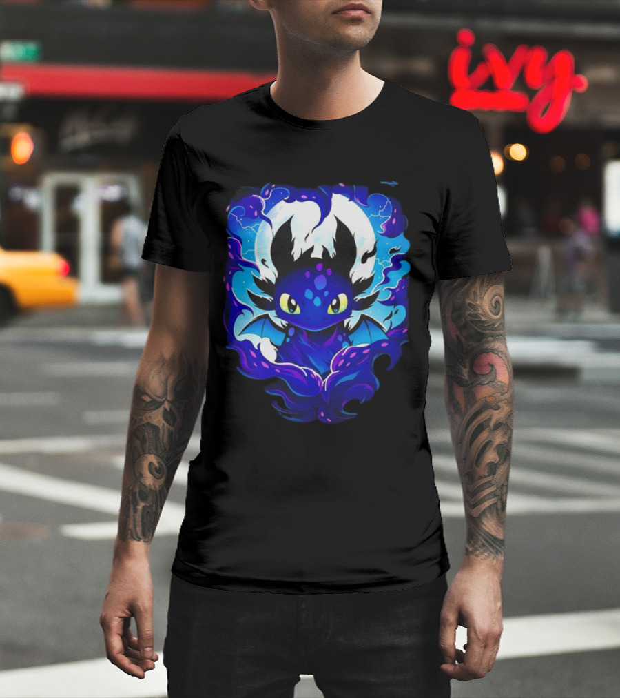 Toothless How To Train Your Dragon Darkness Cartoon Blue Flame T-Shirt