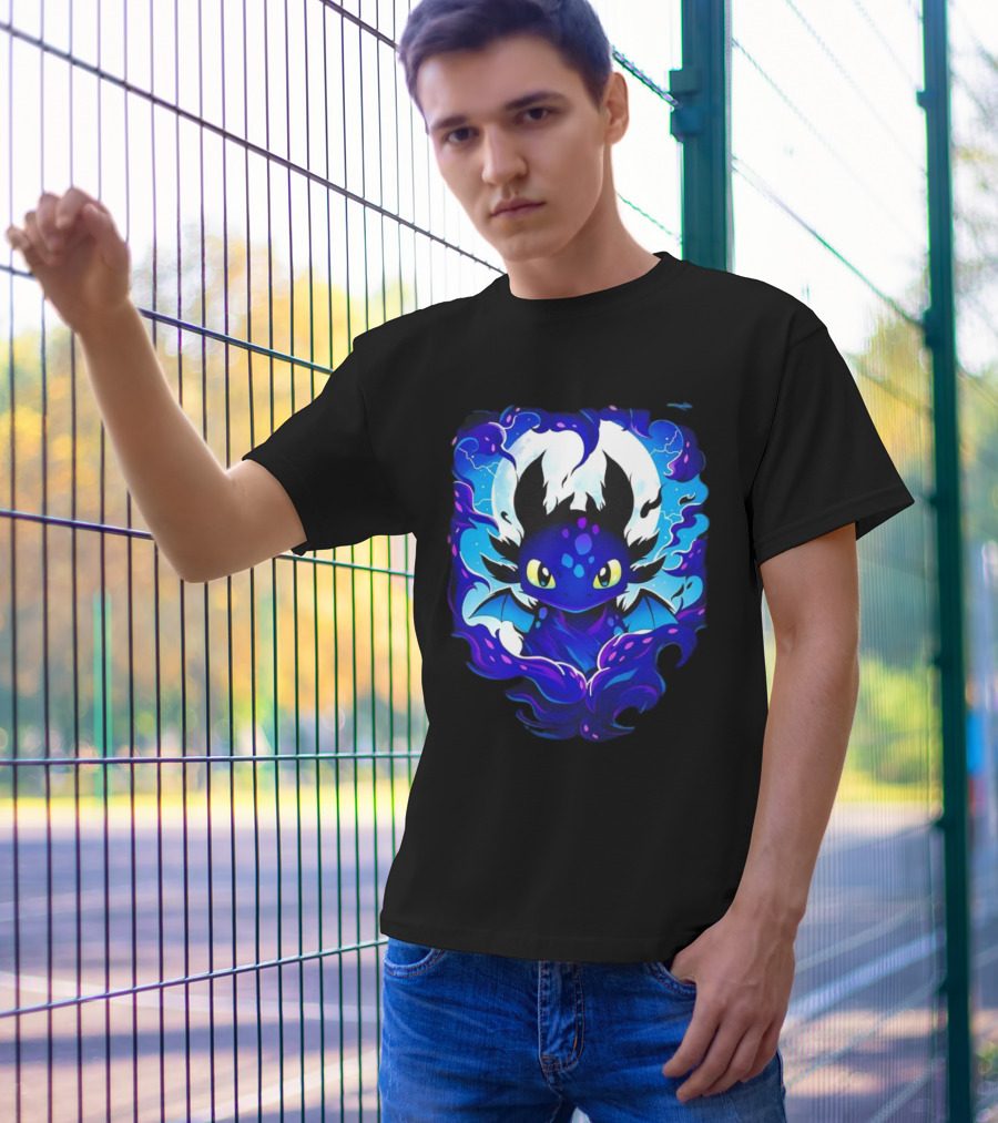 Toothless How To Train Your Dragon Darkness Cartoon Blue Flame T-Shirt