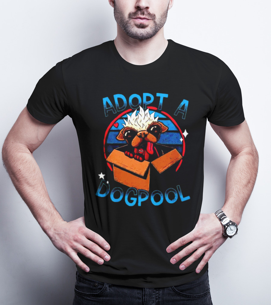 Adopt A Dogpool Cute Pug In Cardboard Box With Hearts And Stars T-Shirt