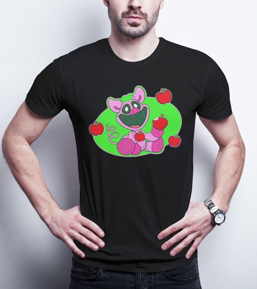 Pickypiggy Smiling Critters Happy Pig Eating Apples T-Shirt