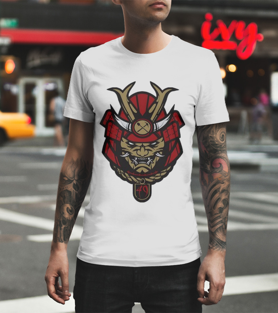 San Francisco 49ers Samurai Head With Crossed Axes And Number 49 T-Shirt
