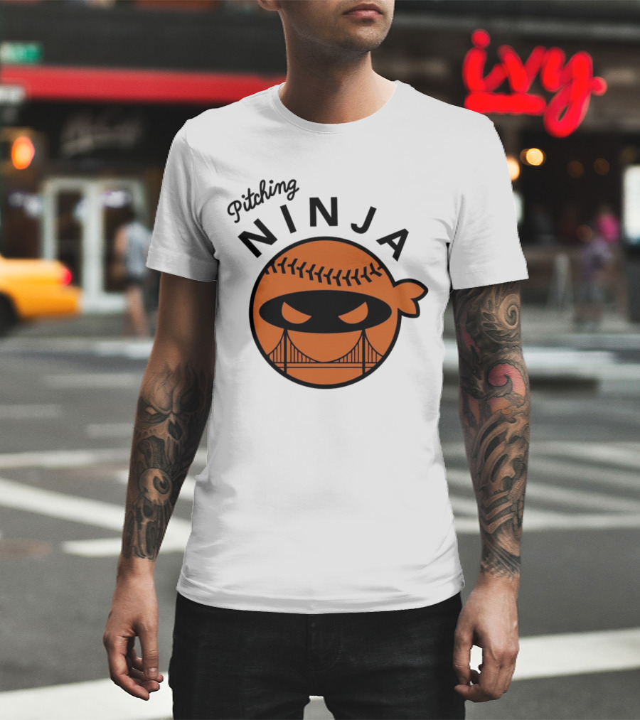 Pitching Ninja San Francisco Giants Orange Ball Face With Bridge T-Shirt