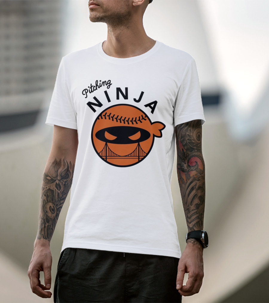 Pitching Ninja San Francisco Giants Orange Ball Face With Bridge T-Shirt