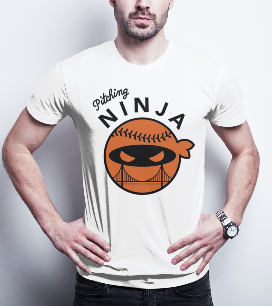 Pitching Ninja San Francisco Giants Orange Ball Face With Bridge T-Shirt