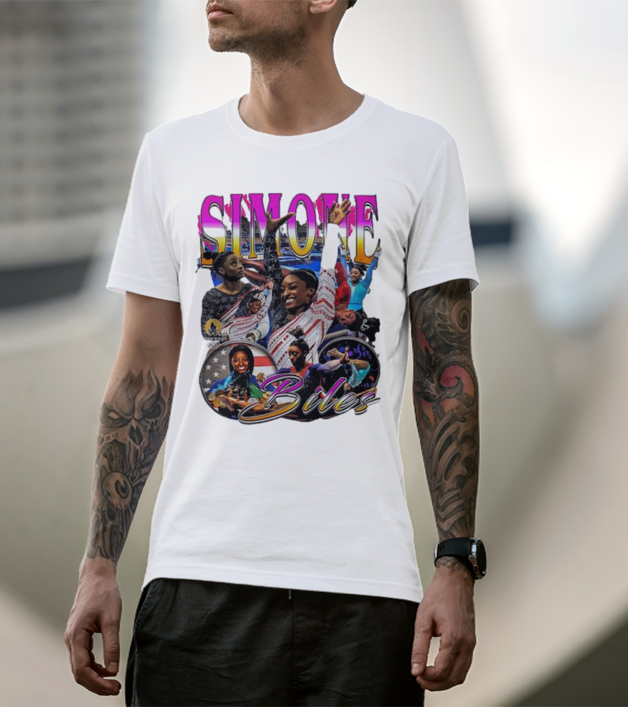 Simone Biles Olympic Champion Retro Collage T-Shirt