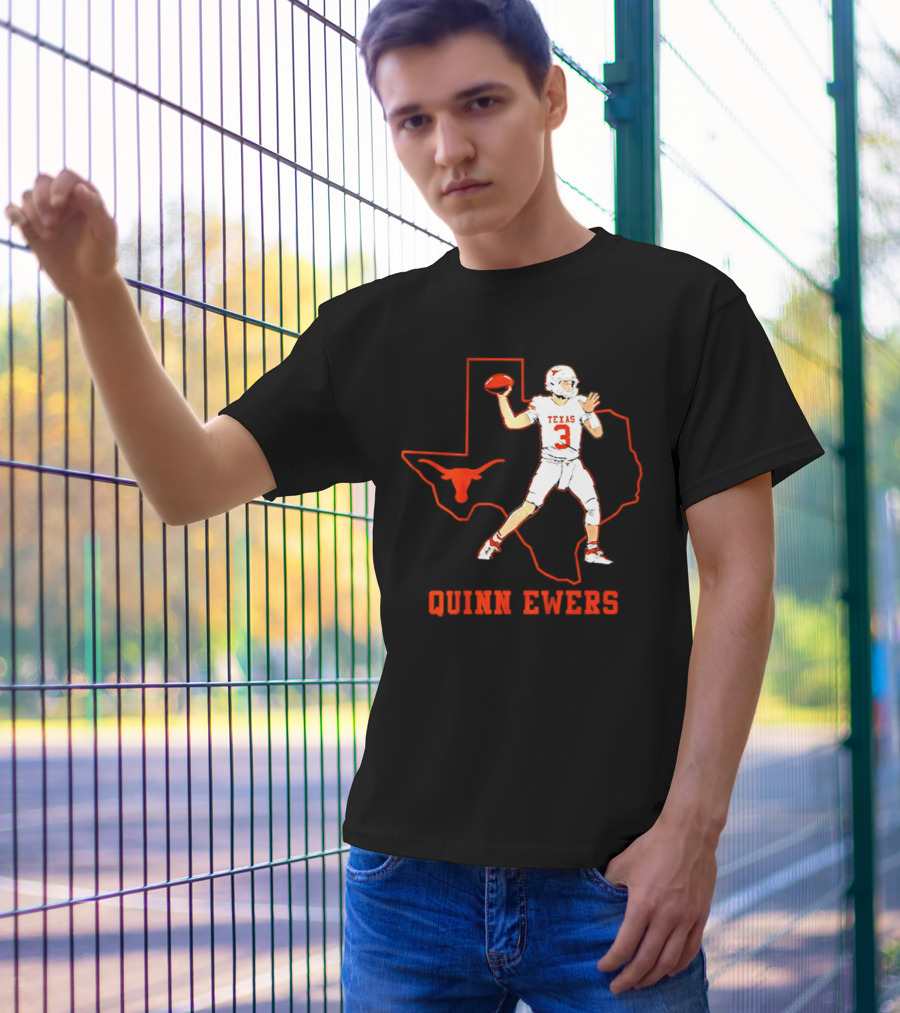 Quinn Ewers Texas Longhorns Football State Outline T-Shirt