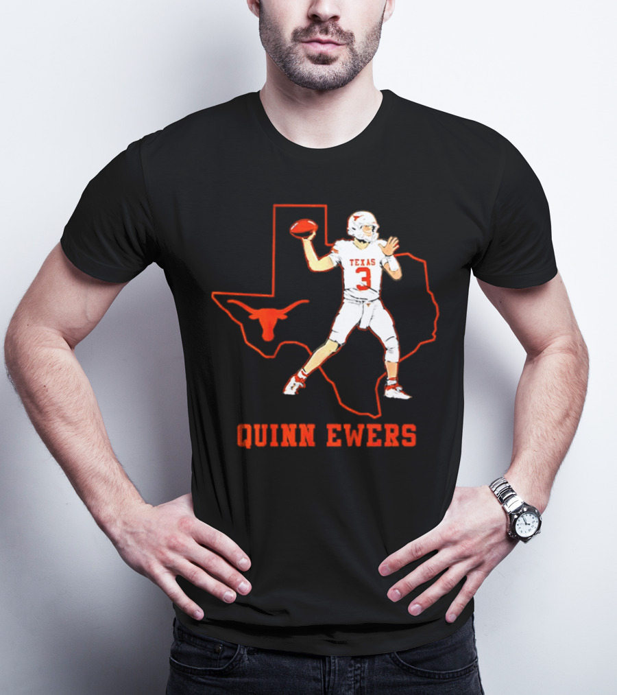 Quinn Ewers Texas Longhorns Football State Outline T-Shirt