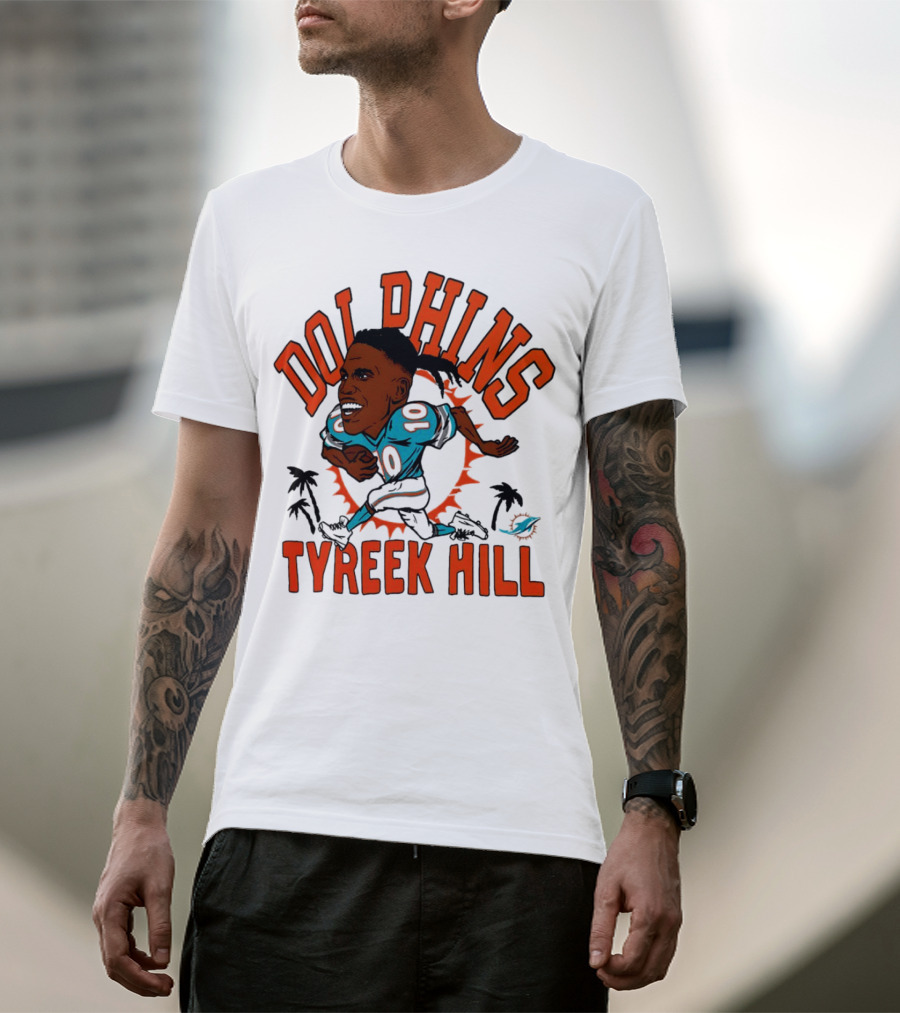 Tyreek Hill Miami Dolphins Caricature Player Signature Dolphins T-Shirt