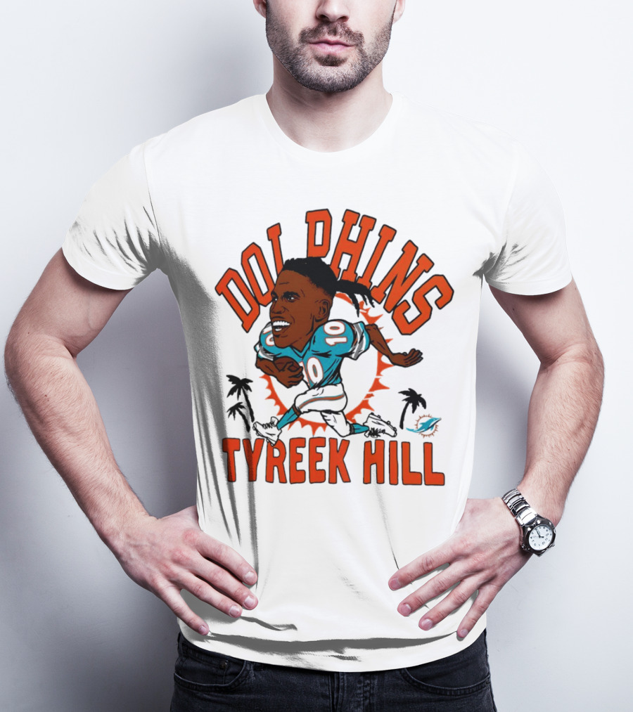 Tyreek Hill Miami Dolphins Caricature Player Signature Dolphins T-Shirt