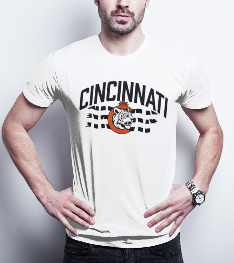 Cincinnati Bengals Tiger With Orange Leaf And Waving Stripes T-Shirt