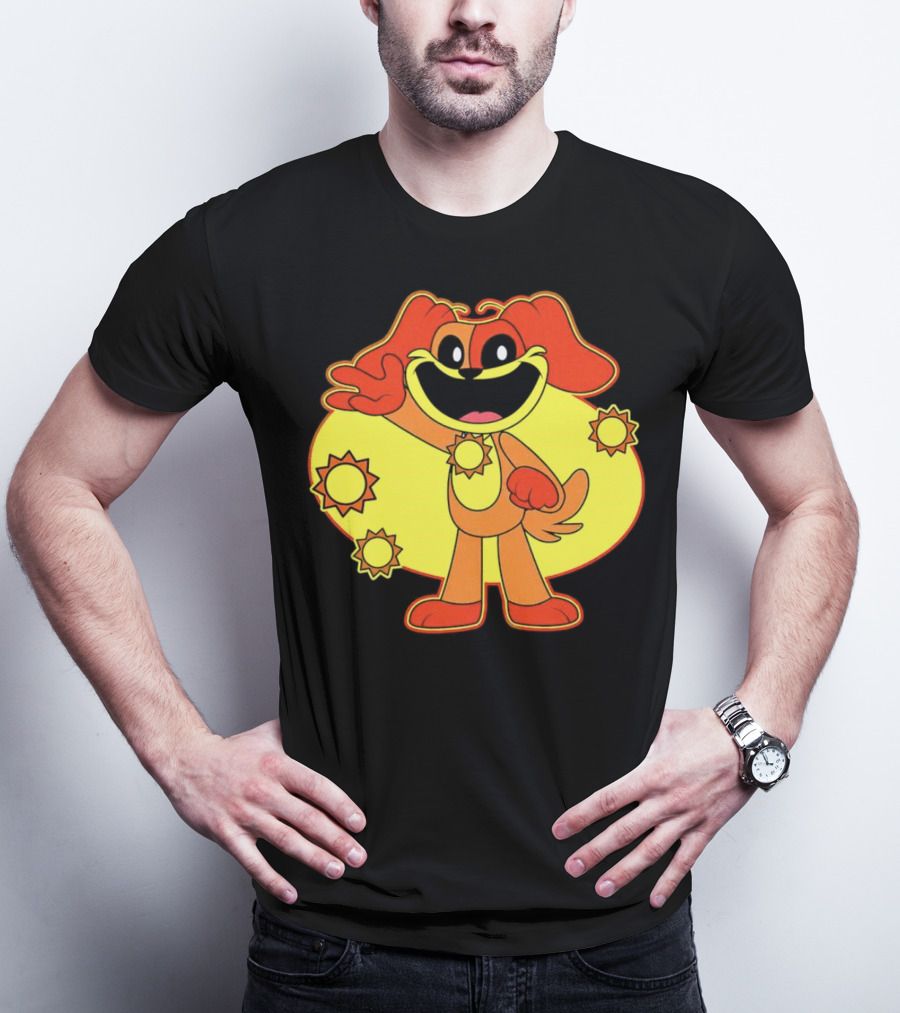 Dogday Smiling Critters Cheerful Cartoon Dog With Sun Icons T-Shirt