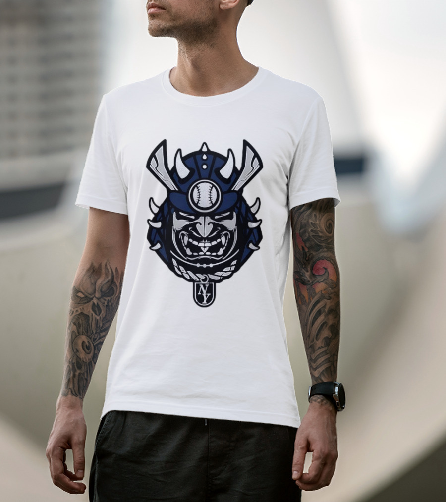 New York Yankees Samurai Helmet With Baseball And NY Initials T-Shirt