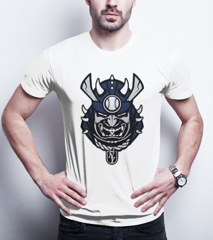 New York Yankees Samurai Helmet With Baseball And NY Initials T-Shirt