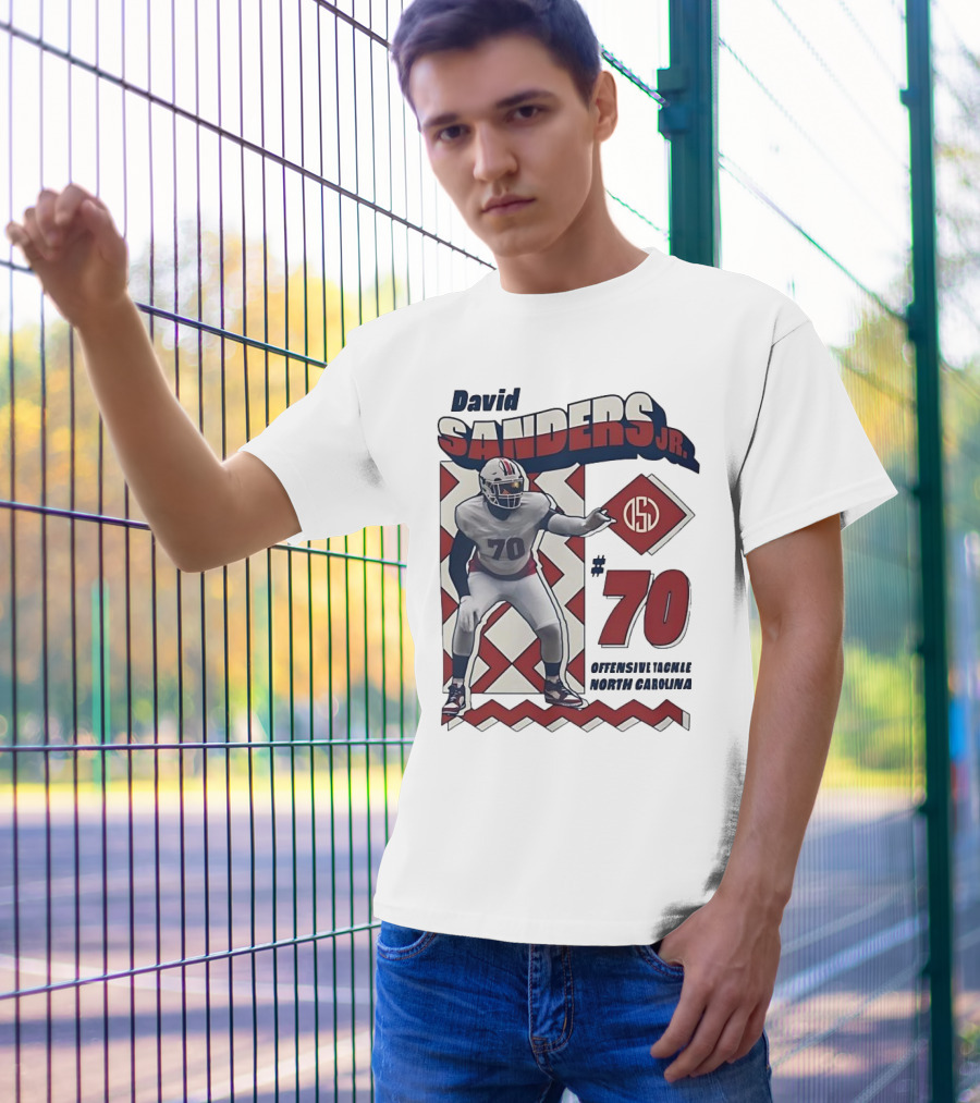 David Sanders Jr. 70 Offensive Tackle North Carolina Retro Football T-Shirt