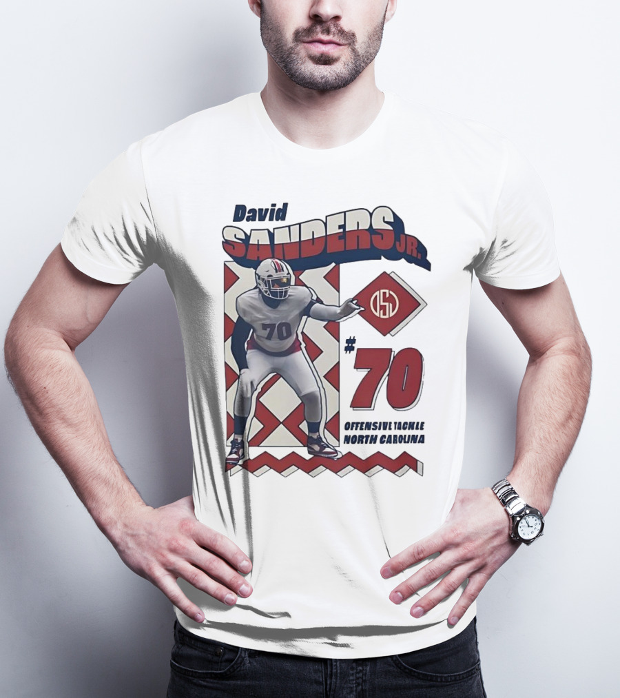 David Sanders Jr. 70 Offensive Tackle North Carolina Retro Football T-Shirt