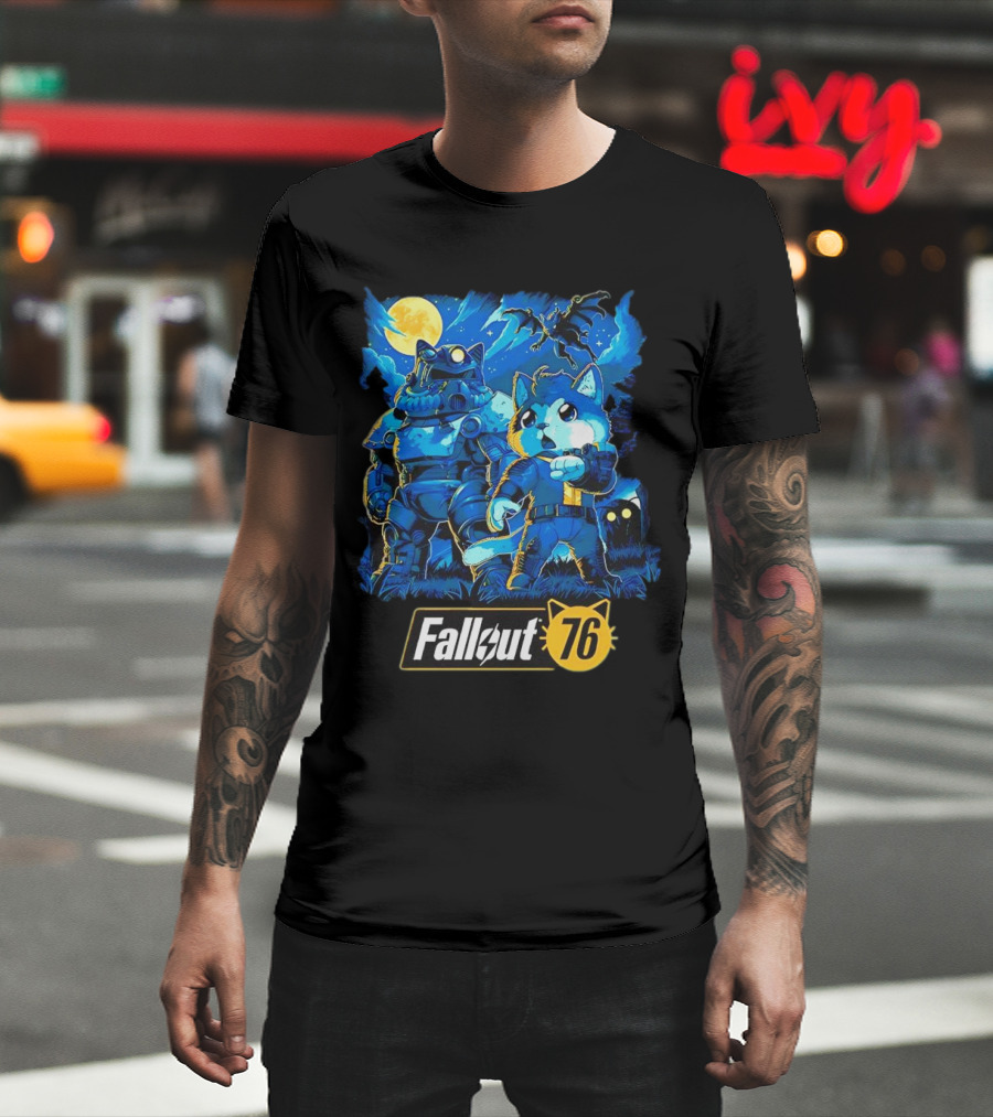 Fallout 76 Dog Costume Post-Apocalyptic Adventure Moonlit Scene T-Shirt