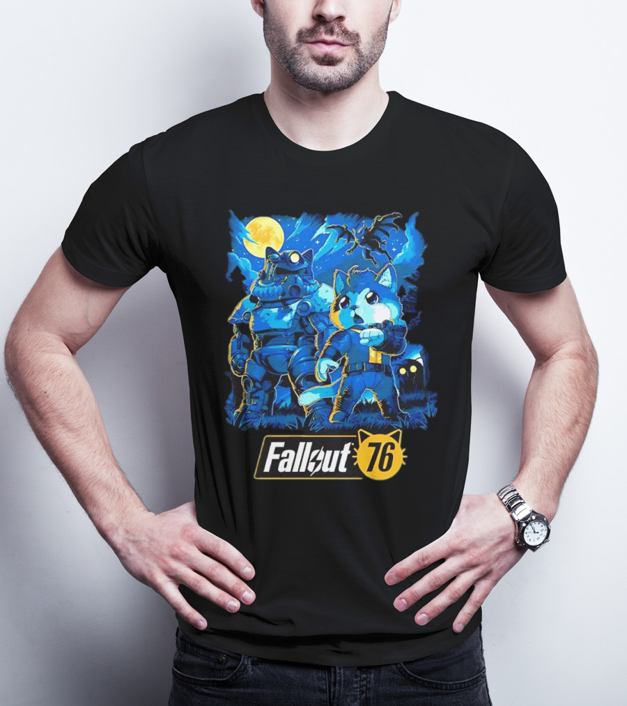 Fallout 76 Dog Costume Post-Apocalyptic Adventure Moonlit Scene T-Shirt