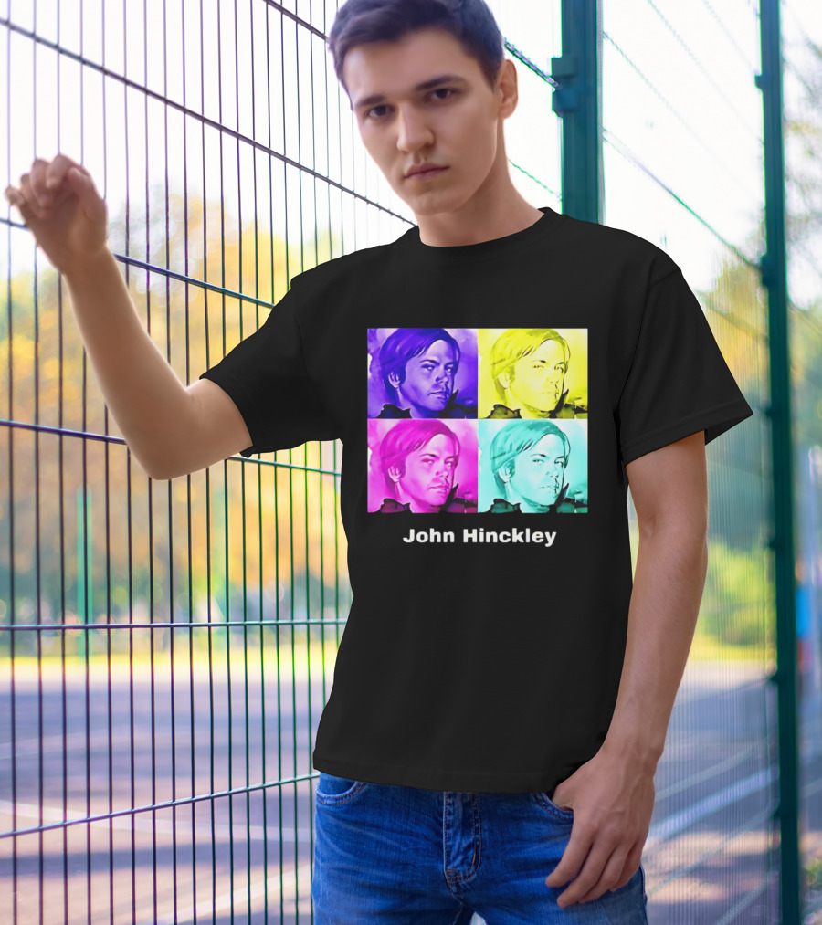 John Hinckley Pop Art Portrait Quad Color Blocks T-Shirt