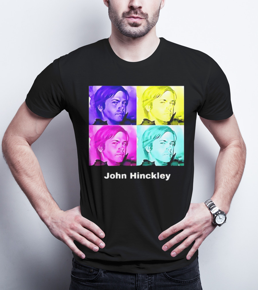 John Hinckley Pop Art Portrait Quad Color Blocks T-Shirt