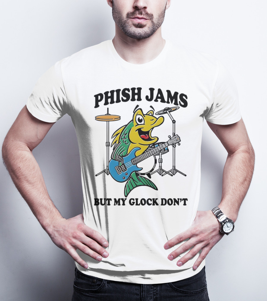 Phish Jams But My Glock Don’t Fish Guitar Drums Cartoon T-Shirt