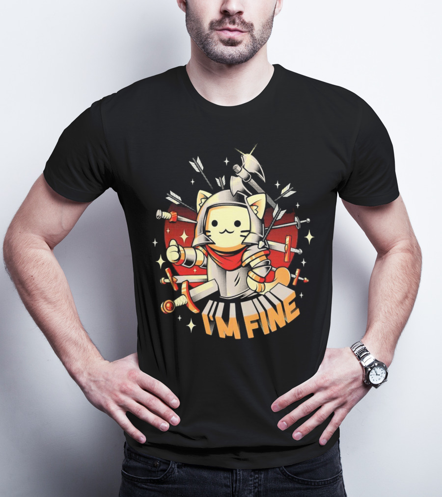 I'm Fine Soldier Cat With Armor And Weapons T-Shirt