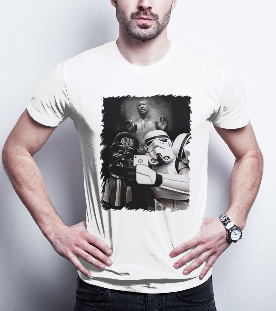 Star Wars Darth Vader And Stormtrooper Taking Selfie With Han Solo Frozen In Carbonite T-Shirt