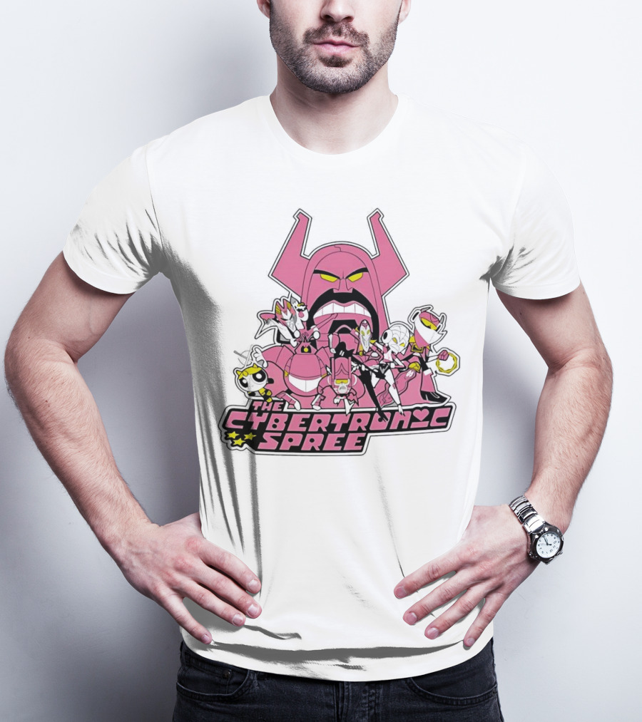 The Cybertronic Spree Cartoon Characters With Robot Helmets And Pink Armor T-Shirt