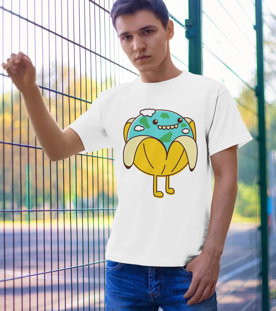 The World Has Gone Bananas Earth In A Peel With Clouds And Smiley Face T-Shirt