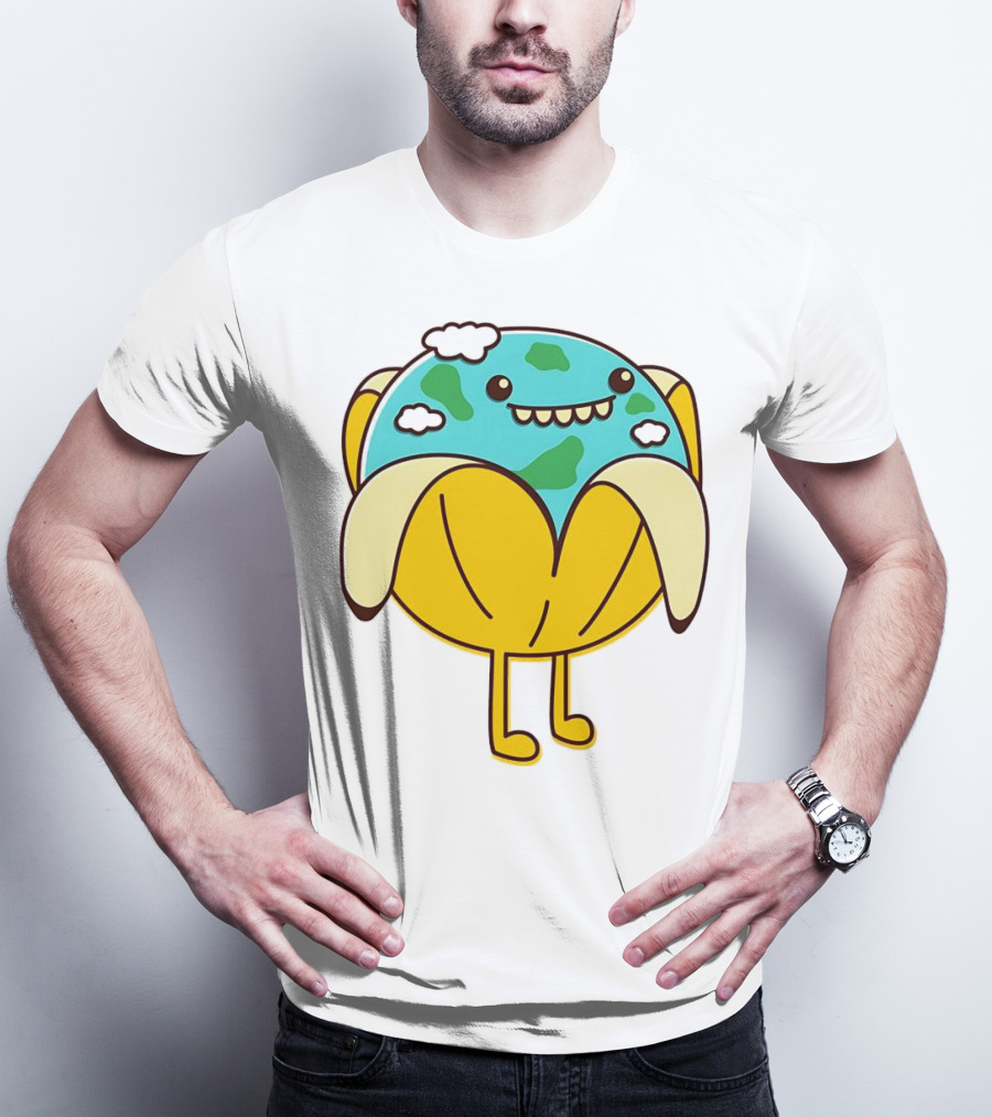 The World Has Gone Bananas Earth In A Peel With Clouds And Smiley Face T-Shirt