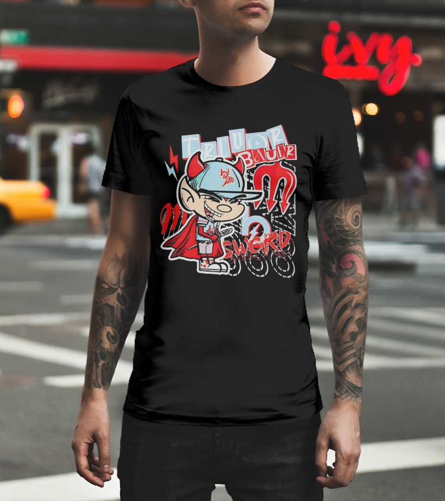 Trevor Bauer Diablo Cartoon Red Sword T-Shirt