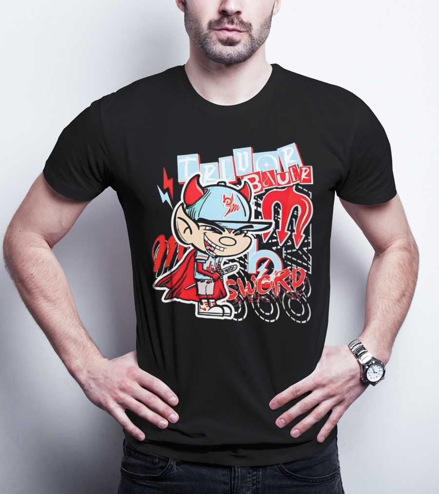 Trevor Bauer Diablo Cartoon Red Sword T-Shirt