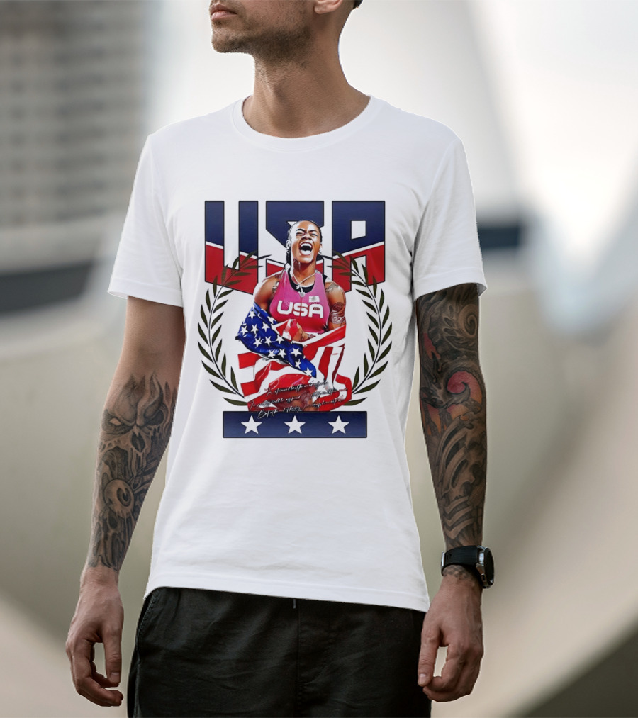 USA Sha’Carri Richardson Gold Medal Celebration American Flag T-Shirt