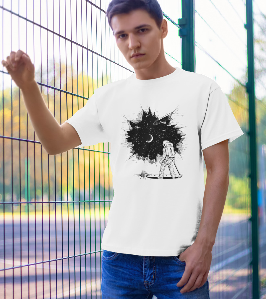 Breakthrough Astronaut Stargazing Through Cosmic Wall Hole T-Shirt