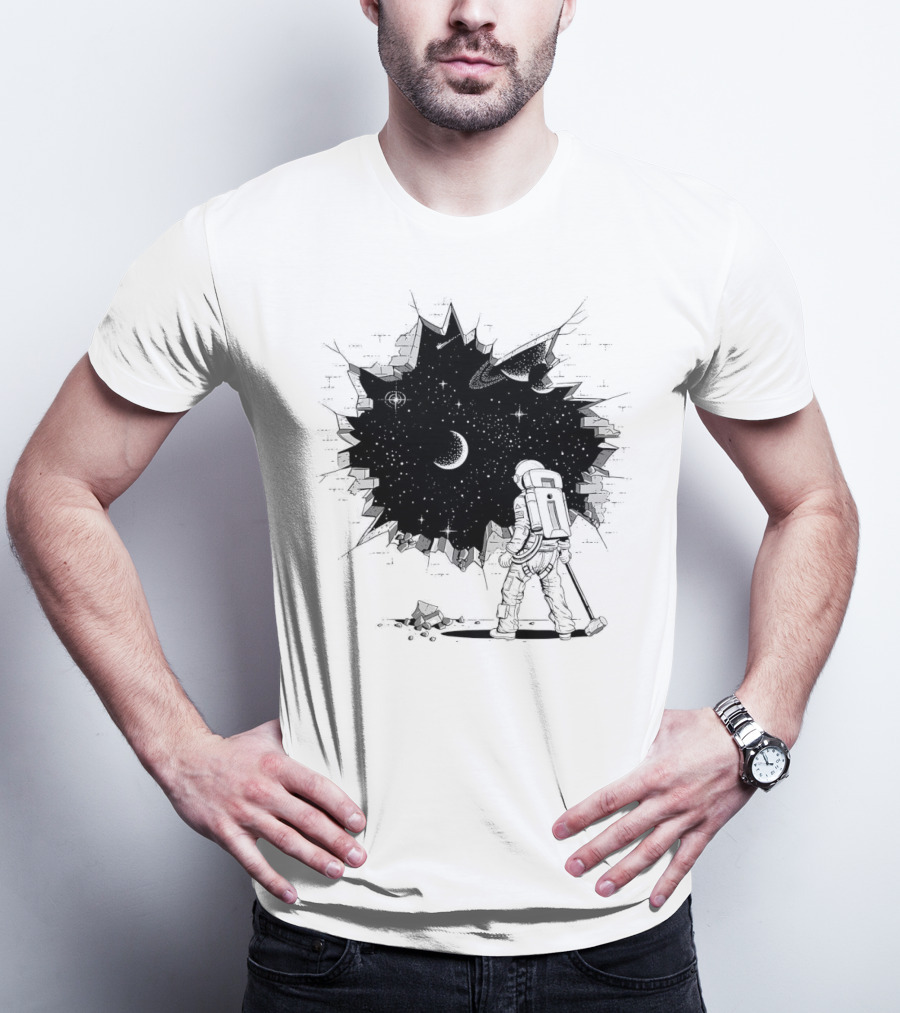 Breakthrough Astronaut Stargazing Through Cosmic Wall Hole T-Shirt
