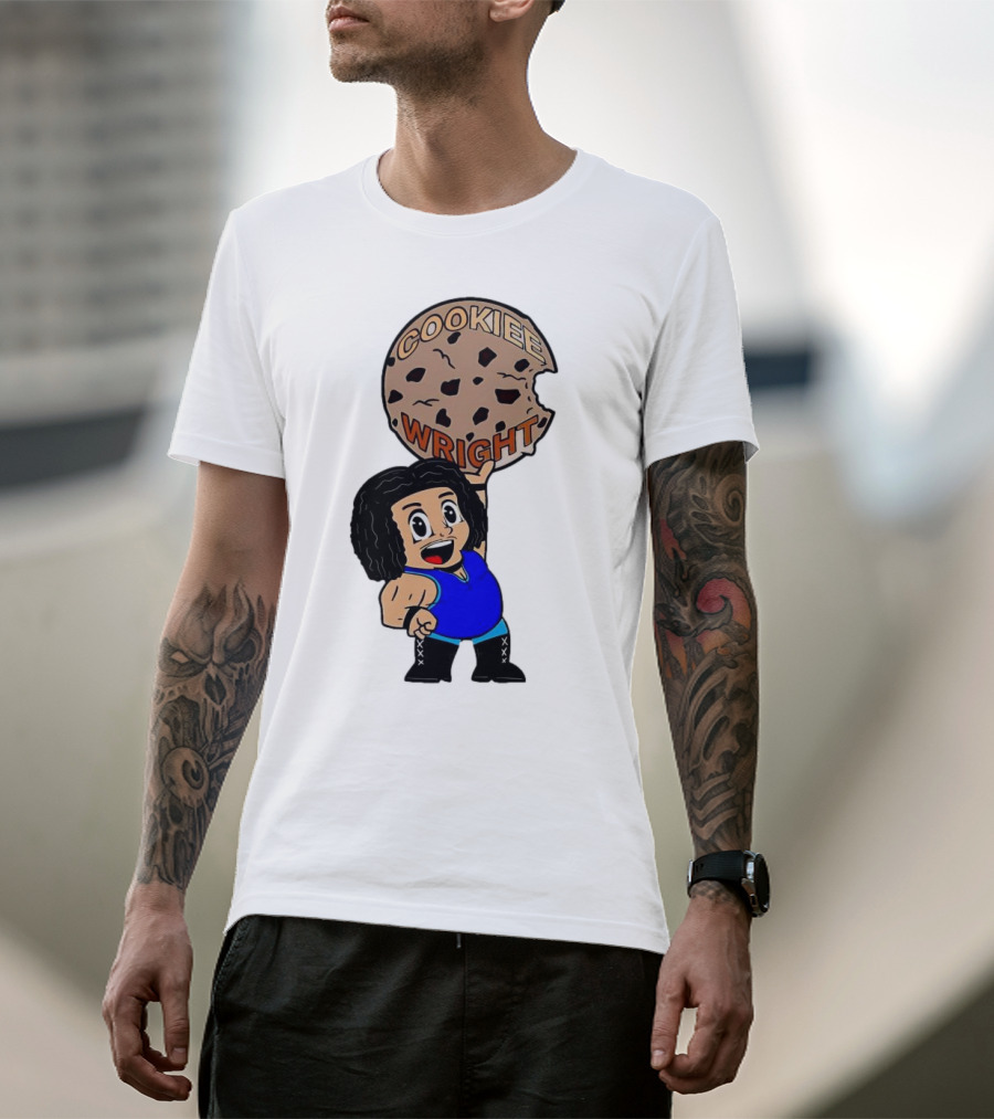 COOKIEE WRIGHT Cartoon Character Holding Chocolate Chip Cookie T-Shirt