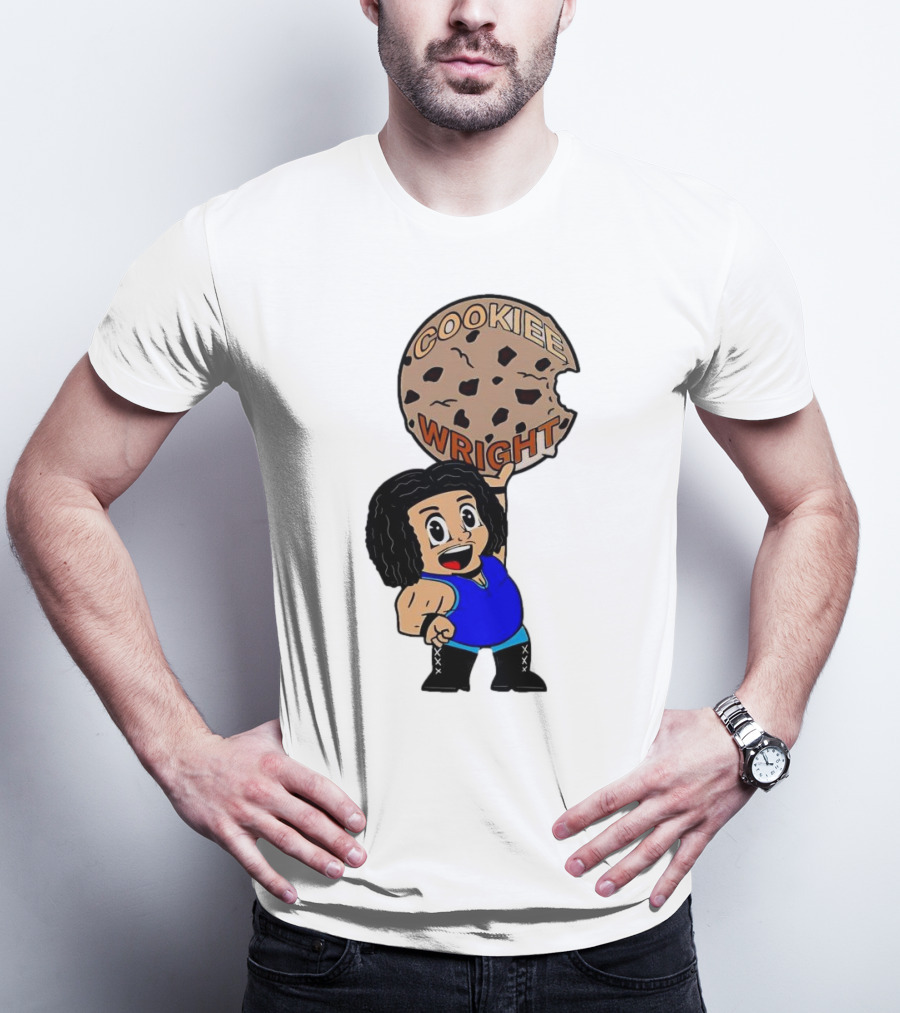 COOKIEE WRIGHT Cartoon Character Holding Chocolate Chip Cookie T-Shirt