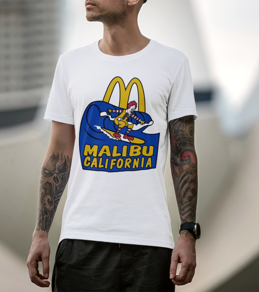 McDonald’s Clown Surfing Malibu California Waves T-Shirt