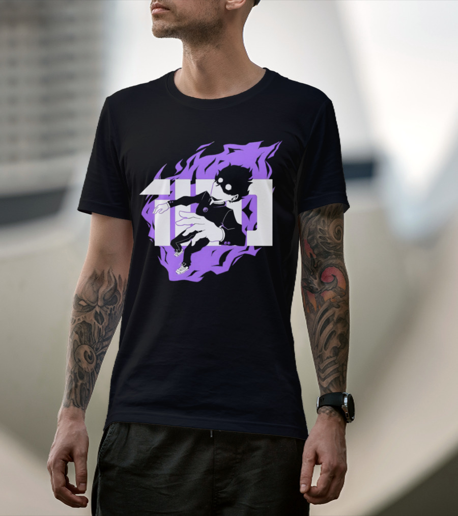Mob Psycho 100 Psyched Out Character With Purple Aura And Bold Typography T-Shirt