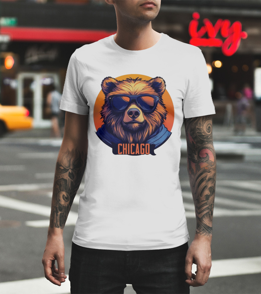 Da Bear Chicago Sunglasses Sunset Circle T-Shirt