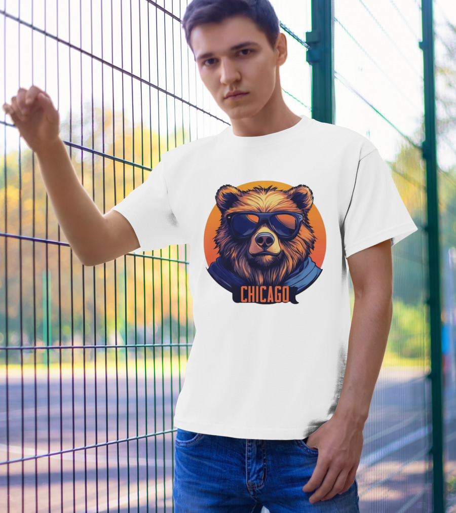 Da Bear Chicago Sunglasses Sunset Circle T-Shirt