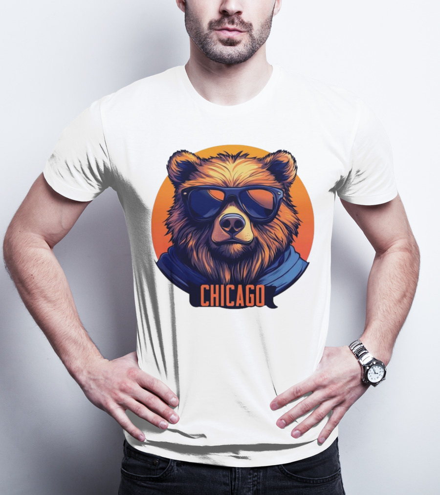 Da Bear Chicago Sunglasses Sunset Circle T-Shirt