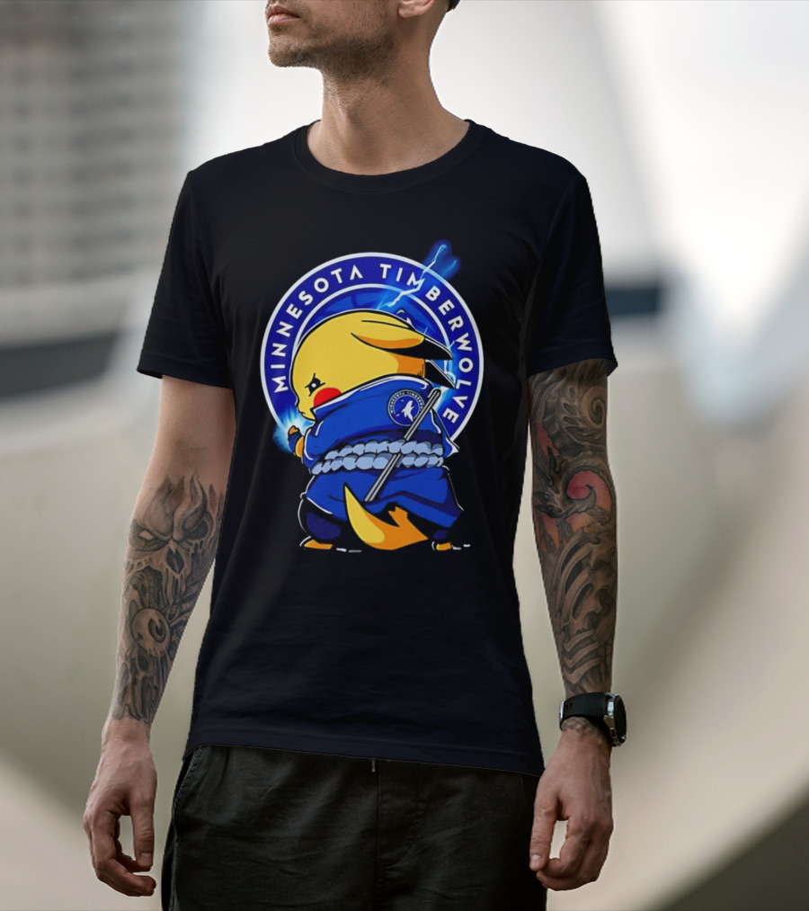 Minnesota Timberwolves Pikachu Uchiha Sasuke Crossover Lightning T-Shirt