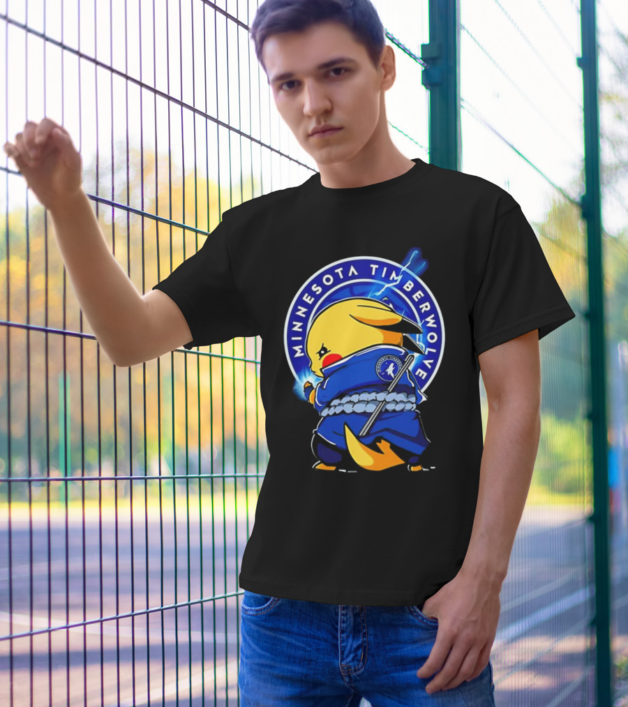 Minnesota Timberwolves Pikachu Uchiha Sasuke Crossover Lightning T-Shirt