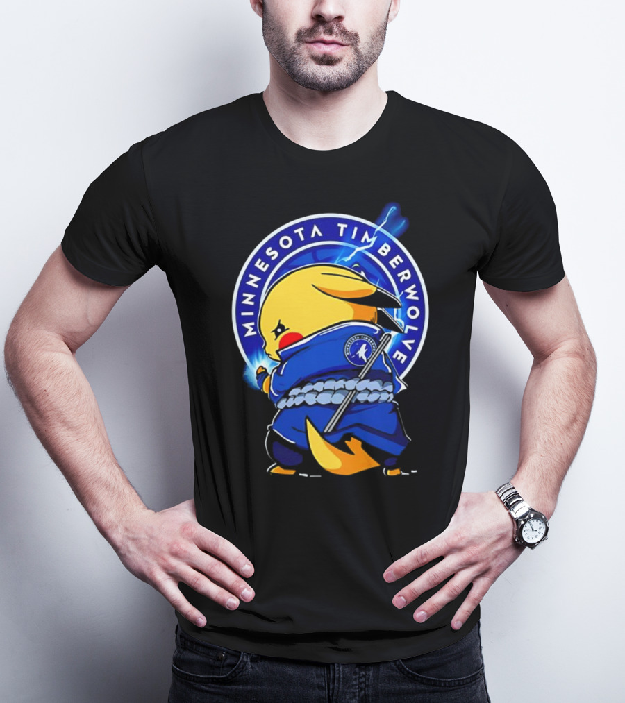 Minnesota Timberwolves Pikachu Uchiha Sasuke Crossover Lightning T-Shirt